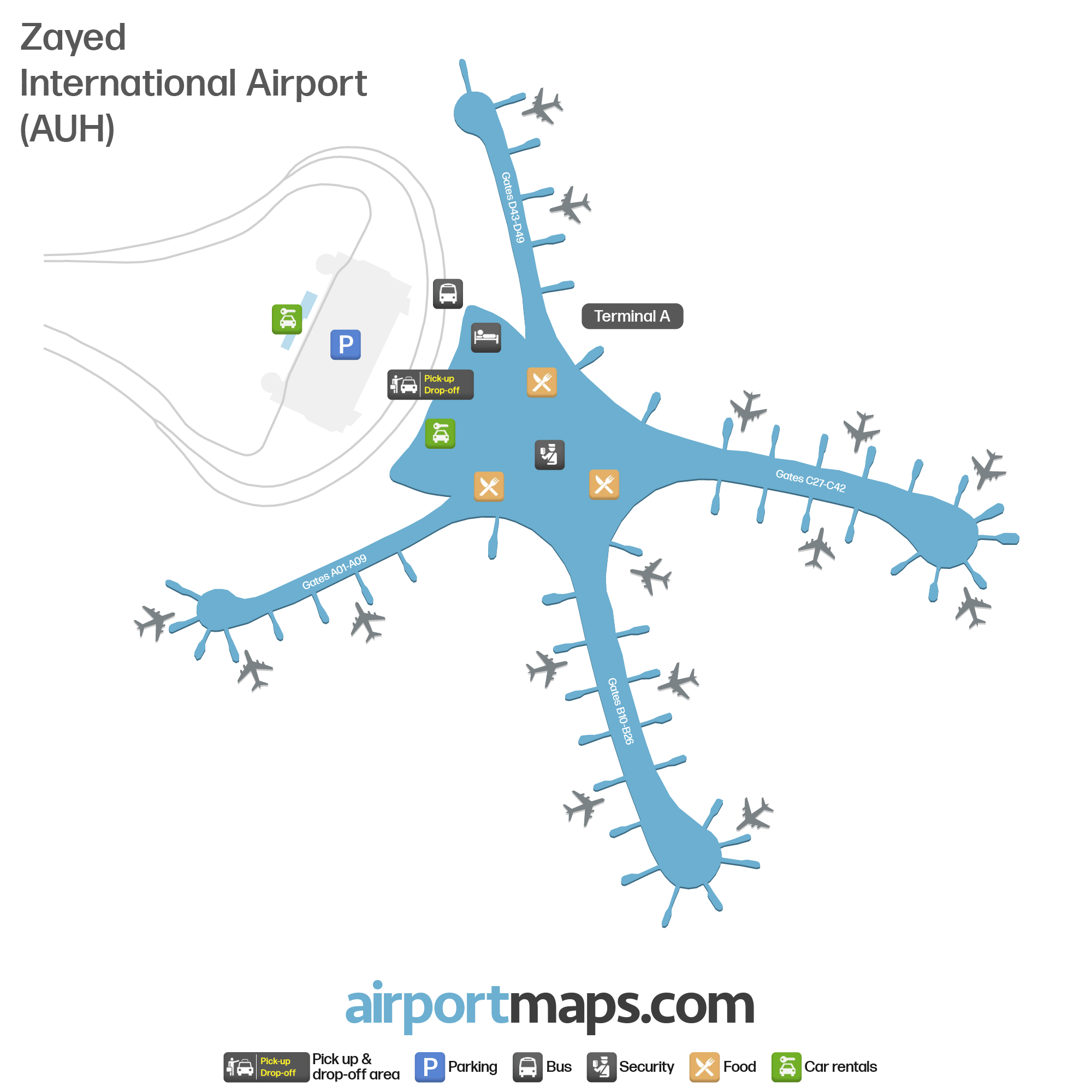 Map Of Zayed International Airport Abu Dhabi AUH Terminal Map Map Of Zayed International Airport Abu Dhabi AUH Terminal Map