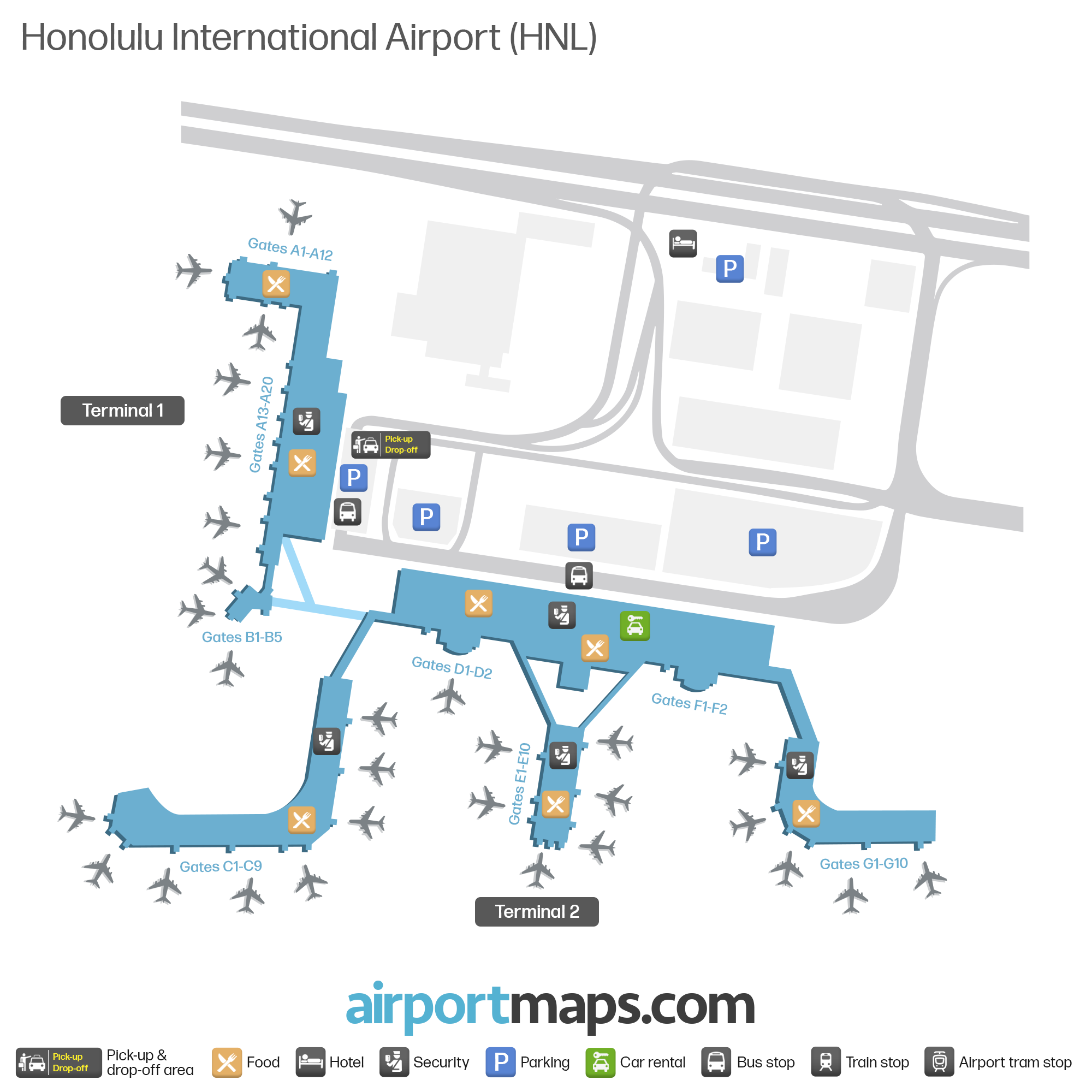 Honolulu International Airport HNL Terminal Map Airportmaps Honolulu International Airport HNL Terminal Map Airportmaps