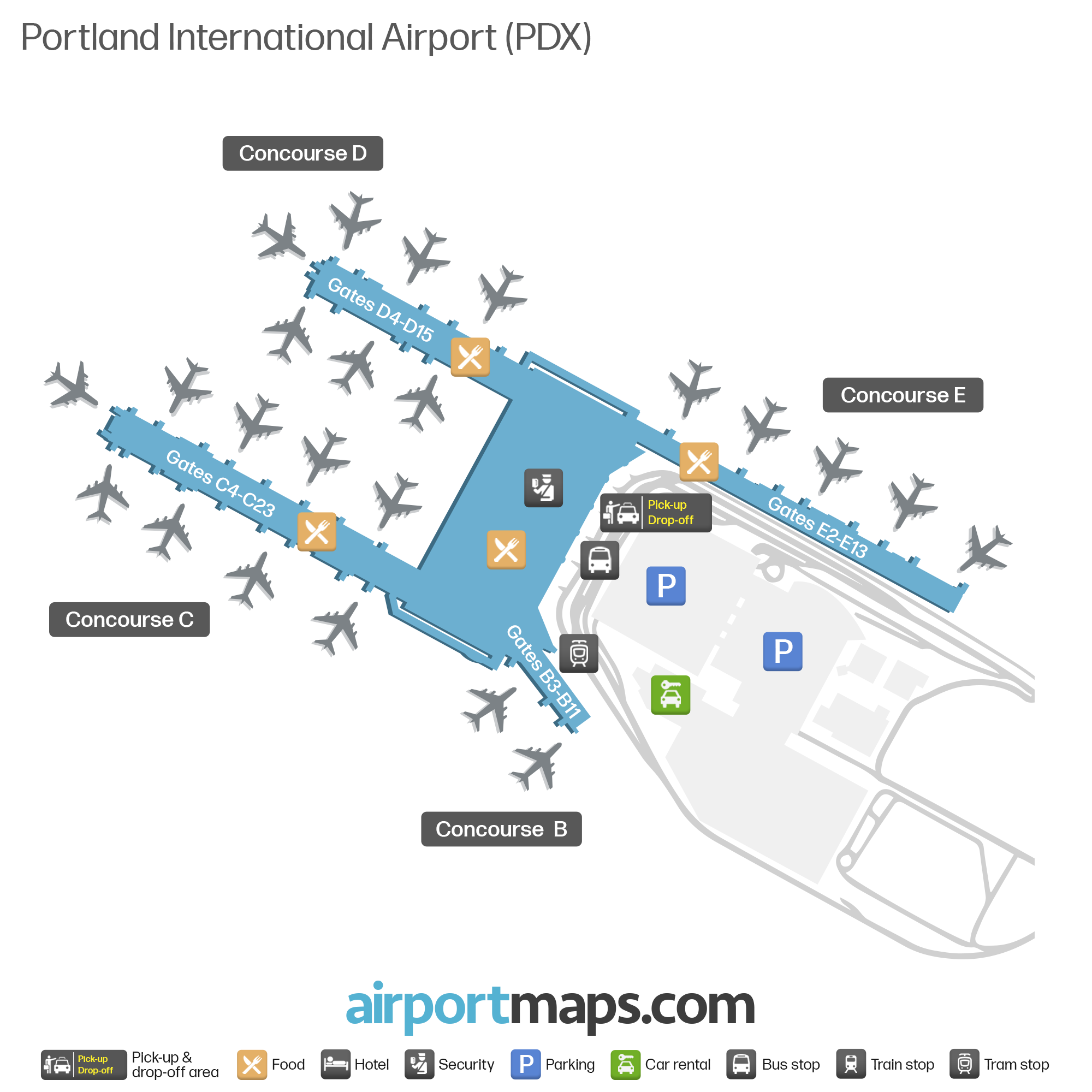 Map Of Portland Airport PDX Terminal Map Airportmaps Map Of Portland Airport PDX Terminal Map Airportmaps